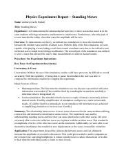Physics Experiment Report Standing Waves Docx Physics Experiment Report Standing Waves