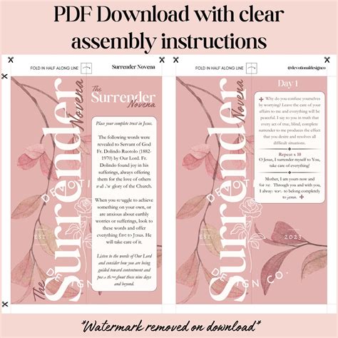 Printable Surrender Novena Prayer Card Set Pink Floral 12 Cards