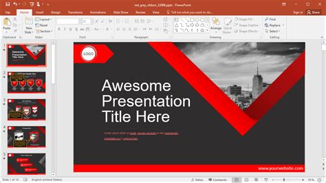 Animated Red Ribbon Powerpoint Template Fppt