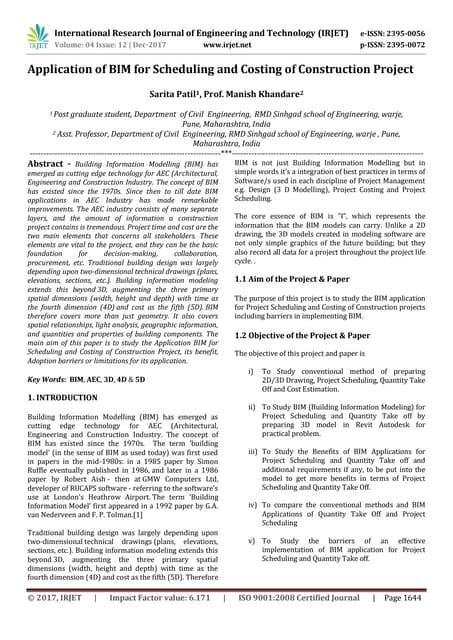 Application Of Bim For Scheduling And Costing Of Construction Project Pdf