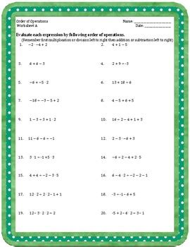 Order Of Operations MDAS Worksheet By A Bit Of Whimsy TPT