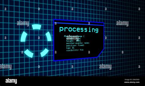 Programing Coding Process On Terminal Control Panel Data Processing Panel With Grid Line Over
