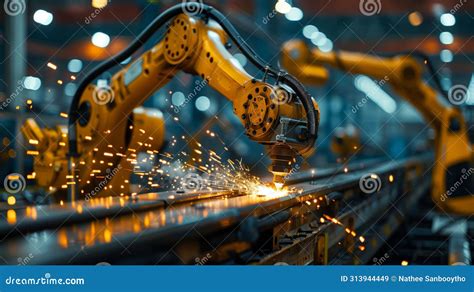Precision Welding Robot Performing Complex Weld Joint On Turbine Blade Royalty Free Stock Image