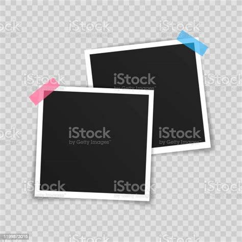 벡터 사진 프레임 모형 디자인입니다 투명 한 배경에 격리 된 스티커 테이프에 사진 프레임 벡터 일러스트레이션 검은색에 대한 스톡