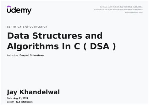 Completed Data Structures And Algorithms Course On Udemy Jay Khandelwal Posted On The Topic