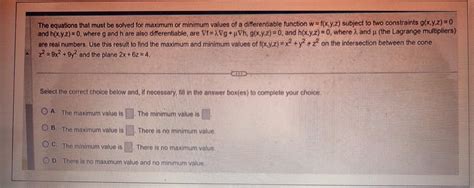 Solved The Equations That Must Be Solved For Maximum Or
