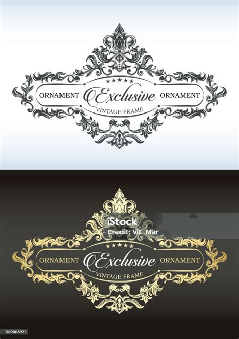 고급스러운 빈티지 모노그램 장식 프레임 화환의 형태로 어둡고 밝은 배경에 낙엽 장식 황금 무늬 모노그램 또는 브랜드용 템플릿입니다 텍스트에 배치합니다 0명에 대한 스톡 벡터