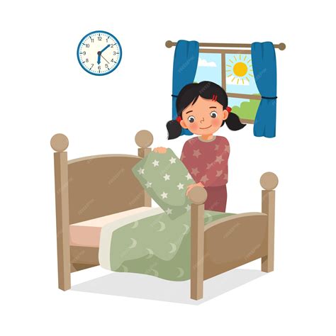 Girl Making Bed Clipart