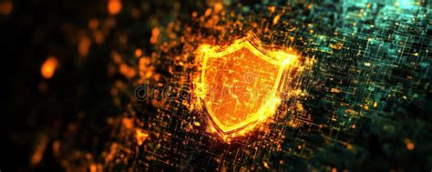 Digital Shield Symbolizing Cybersecurity And Data Protection In A Glowing Network Background