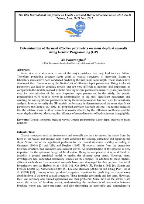 Pdf Determination Of The Most Effective Parameters On Scour Depth At Seawalls Using Genetic