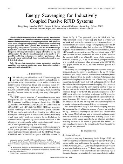Pdf Energy Scavenging For Inductively Coupled Passive Rfid Systems