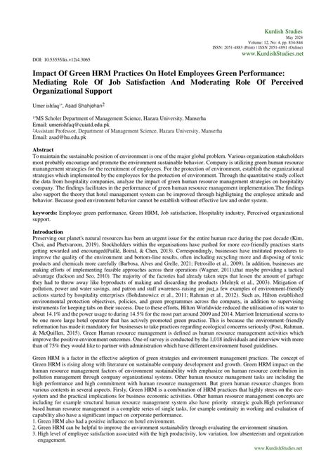 Pdf Impact Of Green Hrm Practices On Hotel Employees Green Performance Mediating Role Of Job