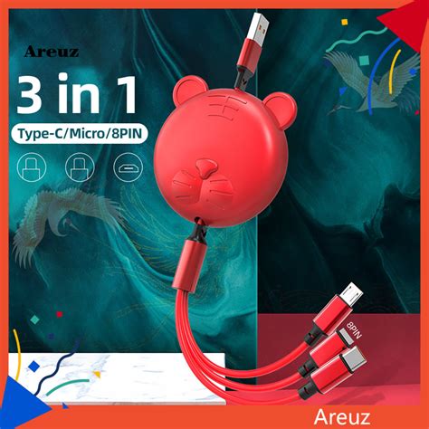 Are 3 In 1 สายชาร์จโทรศัพท์มือถือ Type C Micro Usb อเนกประสงค์ ยืดหดได้ ชาร์จเร็ว 8pin Shopee