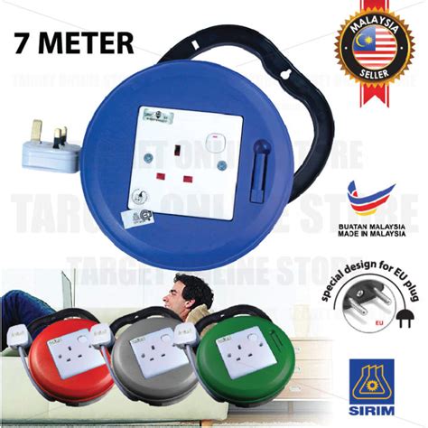 [sirim Approved] 7m Extension Round Wire Box Trailing Socket Cable Reel Roller Adapter