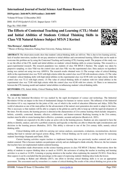 Pdf The Effects Of Contextual Teaching And Learning Ctl Model And