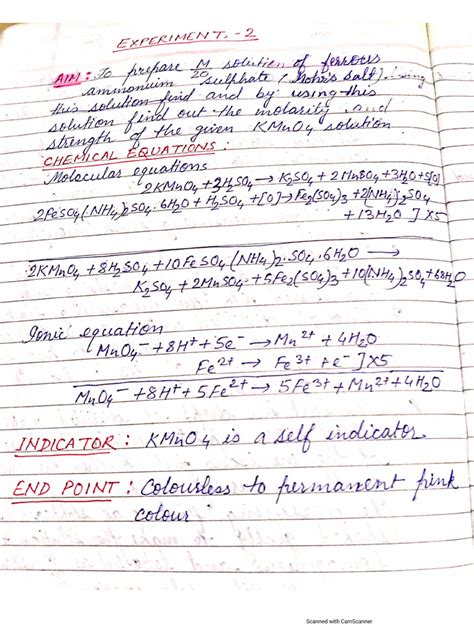 Exp No 2 Titration Of Mohrs Vs Kmno4 Pdf