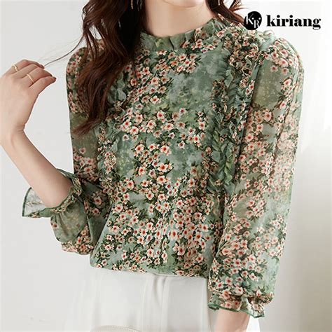 포스티 키리앙 블롱 플라워 쉬폰 프릴 블라우스