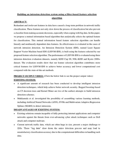 Building An Intrusion Detection System Using A Filter Pdf Statistical Classification