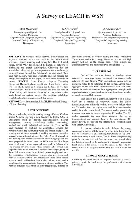 PDF A Survey On LEACH In WSN