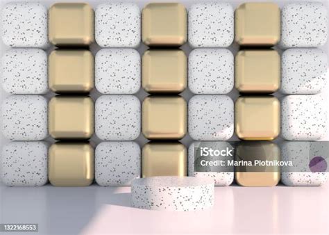 기하학적 형태의 최소한의 장면 그림자가있는 크림 배경의 연단 화장품 쇼케이스 숍프론트 디스플레이 케이스를 보여주는 장면 3d 0명에 대한 스톡 사진 및 기타 이미지 Istock