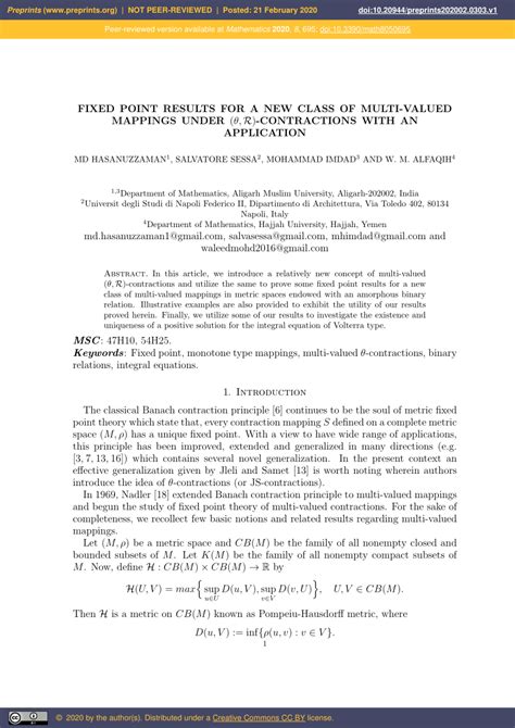 Pdf Fixed Point Results For A New Class Of Multi Valued Mappings