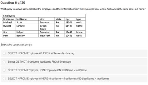 Solved Question 6 Of 20 What Query Would We Use To Select