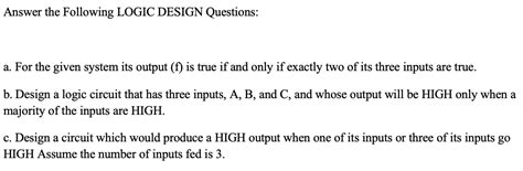 Solved Answer The Following LOGIC DESIGN Questions A For Chegg Com