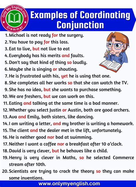 20 Examples Of Coordinating Conjunction Conectores En Ingles Consejos De Enseñanza Gramática
