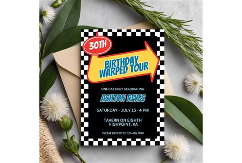Printable Warped Tour Pop Punk Birthday Invitation 30th 40th Birthday