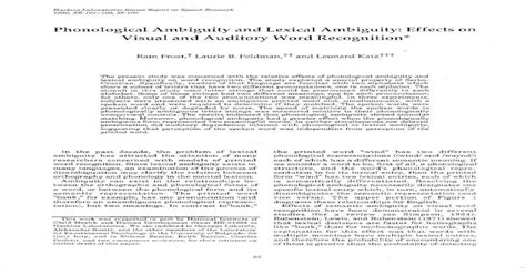 Pdf Phonological Ambiguityand Lexical Ambiguity Effects On €¦ · Since Lexical Ambiguity