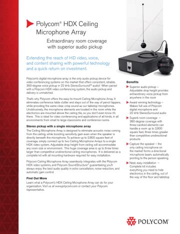 Polycom HDX Ceiling Microphone Array Datasheet Manualzz
