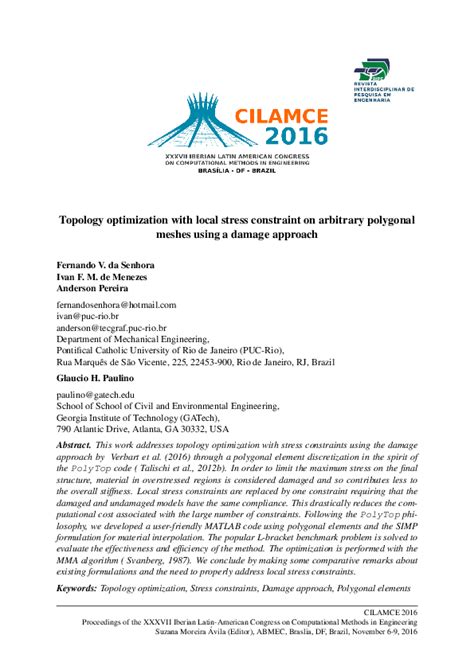 Pdf Topology Optimization With Local Stress Constraint On Arbitrary Polygonal Meshes Using A