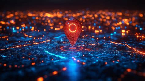 Digital Map With Glowing Red Navigation Pin At Night Futuristic Cityscape Advanced Technology