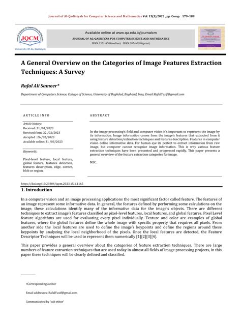 Pdf A General Overview On The Categories Of Image Features Extraction Techniques A Survey