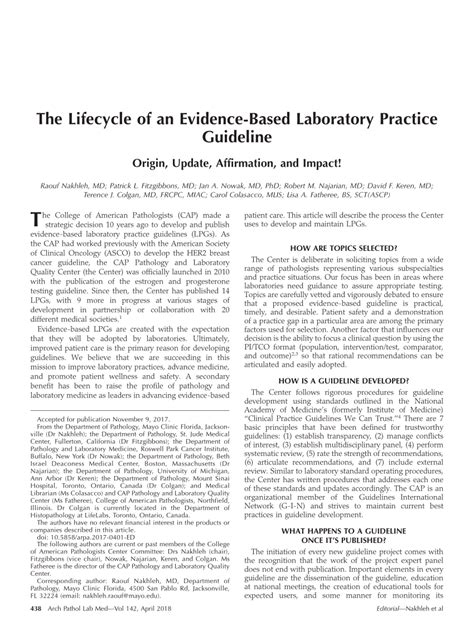 Pdf The Lifecycle Of An Evidence Based Laboratory Practice Guideline Origin Update
