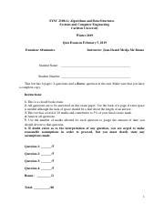 QuizSolution Pdf SYSC A Algorithms And Data Structures Systems And Computer Engineering