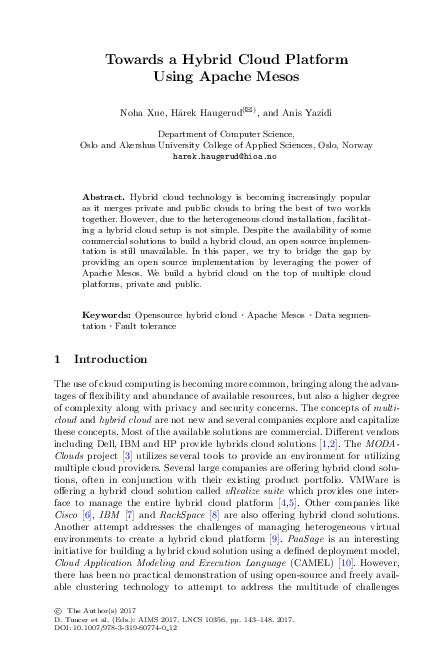 Pdf Towards A Hybrid Cloud Platform Using Apache Mesos