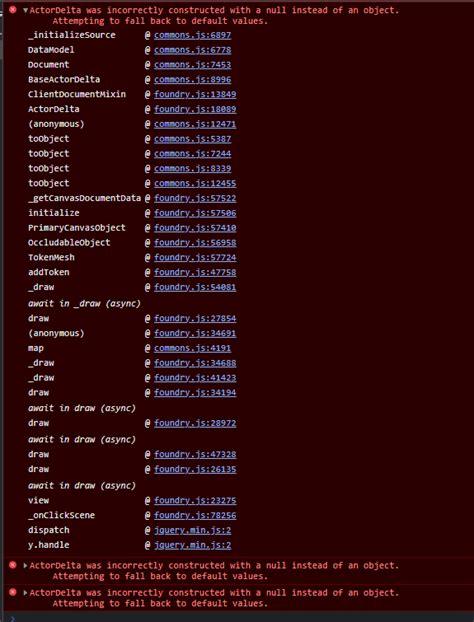 spurious errors caused by `null` actordeltas · issue 9467 · foundryvtt
