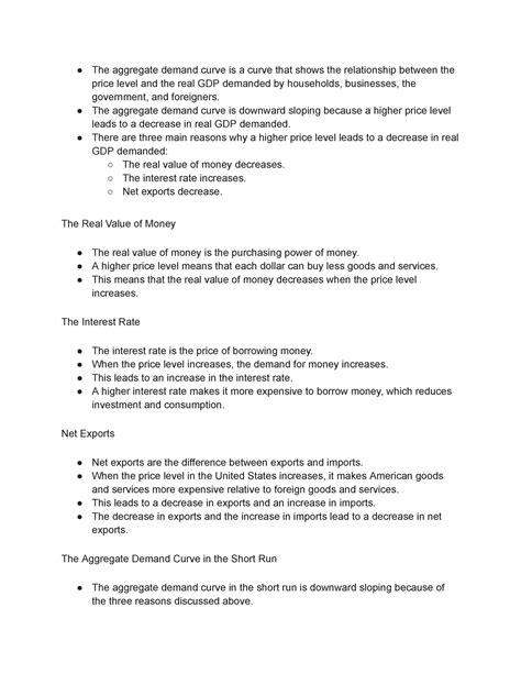 Lecture 2 The Aggregate Demand Curve The Aggregate Demand Curve Is A Curve That Shows The