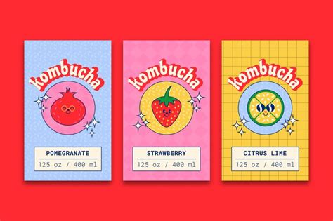 콤부차 라벨 디자인 무료 벡터