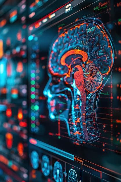 Closeup Of A Digital Brain Scan Interface Displaying Futuristic Medical Data And Neural Network