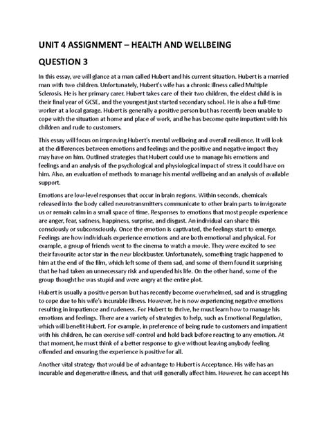 Hubert Social Work Acheived Unit 4 Assignment Health And