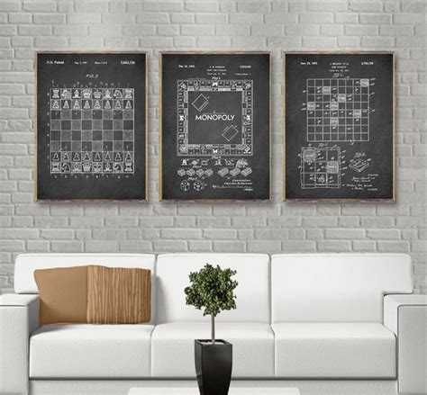 Popular Game Board 3 Print Set Patents Vintage Chess Board Game Patent Print Classic Board
