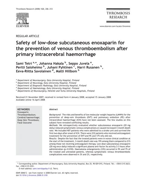 Pdf Safety Of Low Dose Subcutaneous Enoxaparin For The Prevention Of
