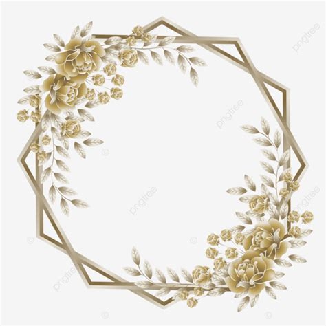 Hexagonal Frame With Golden Flowers Floral Frames Flowers Gold Frames Png And Vector With