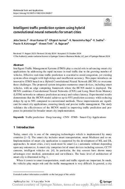 Pdf Intelligent Traffic Prediction System Using Hybrid Convolutional Neural Networks For Smart