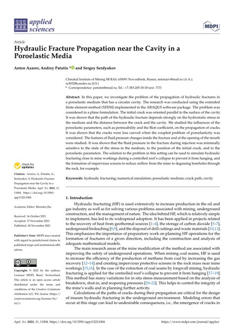 Pdf Hydraulic Fracture Propagation Near The Cavity In A Poroelastic Media