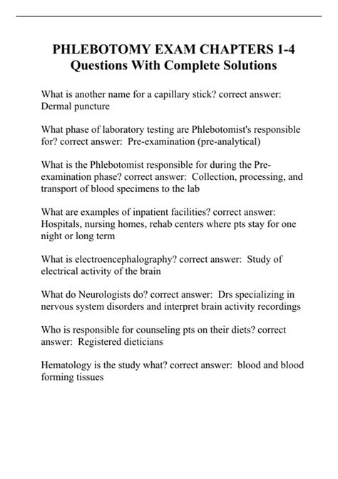 Phlebotomy Exam Chapters 1 4 Questions With Complete Solutions