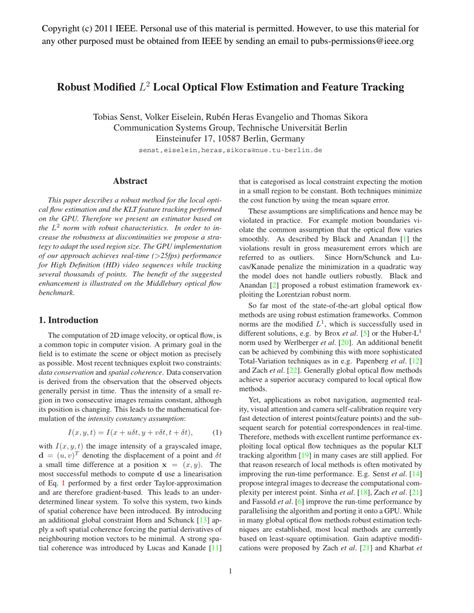Pdf Robust Modified L2 Local Optical Flow Estimation And Feature Tracking