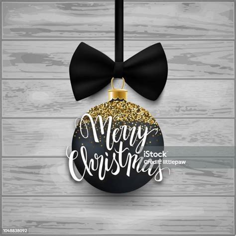 메리 크리스마스 붓글씨 텍스트 및 벡터 일러스트 레이 션 엽서 카드 나비와 현실적인 반짝이 볼 12월에 대한 스톡 벡터 아트 및 기타 이미지 Istock